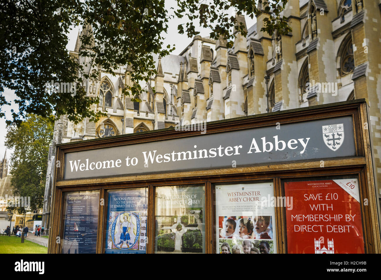 Sign 'Welcome to Westminster Abbey', London SW1, a leading London ...