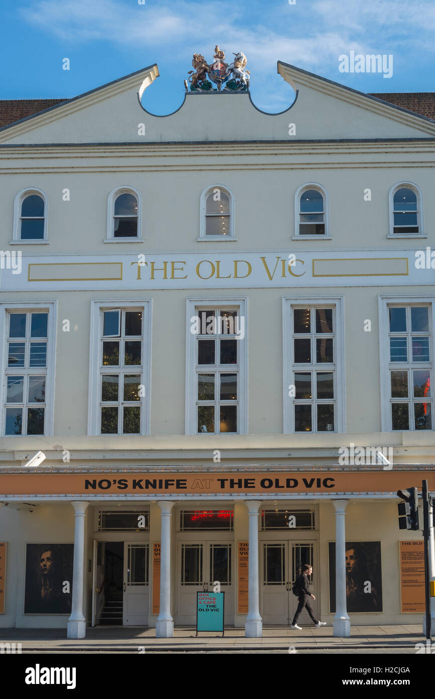 Front facade of The Old Vic, a theatre in London on the corner of The ...