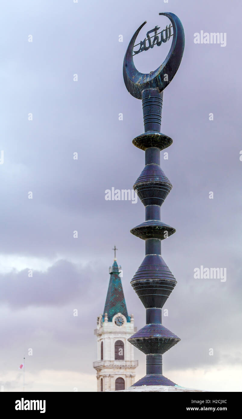 Muslim Sign on Roof of Mosque and Catholic Cathedral, Jerusalem, Israel ...