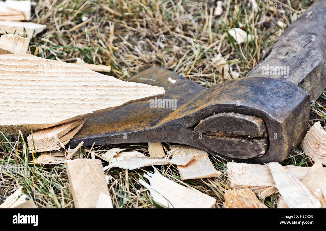 Rough old ax and cutting boards Stock Photo - Alamy