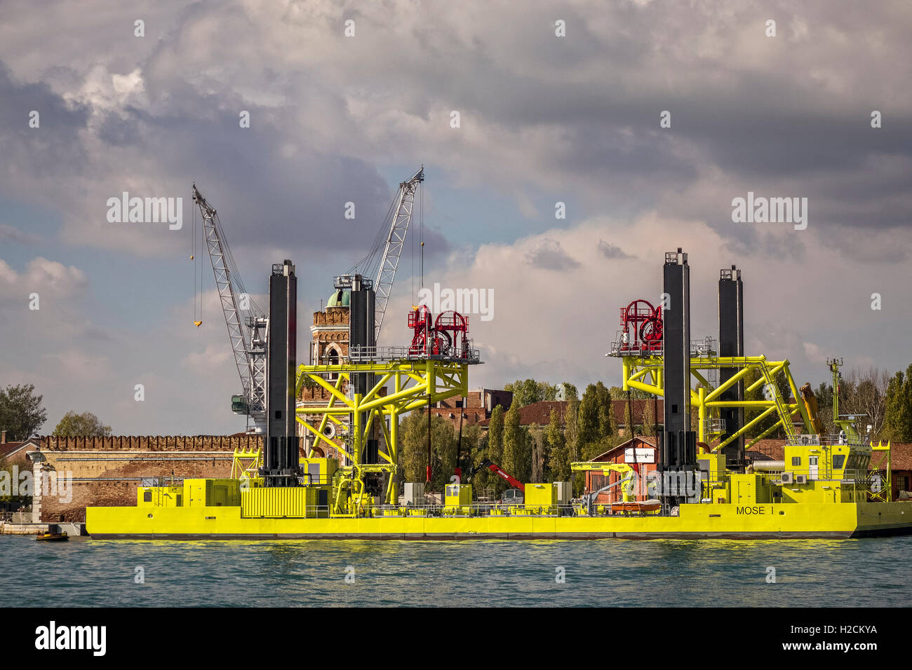 Ship Part Of The Mose Flood Protection Project Venice Italy Stock Photo ...