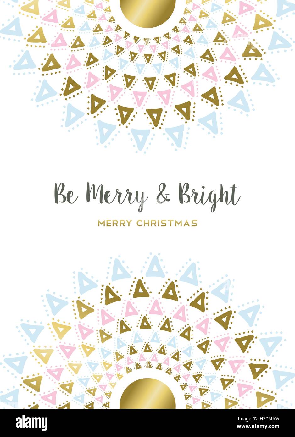 Merry Christmas design in gold and pastel colors with mandala lettering ...