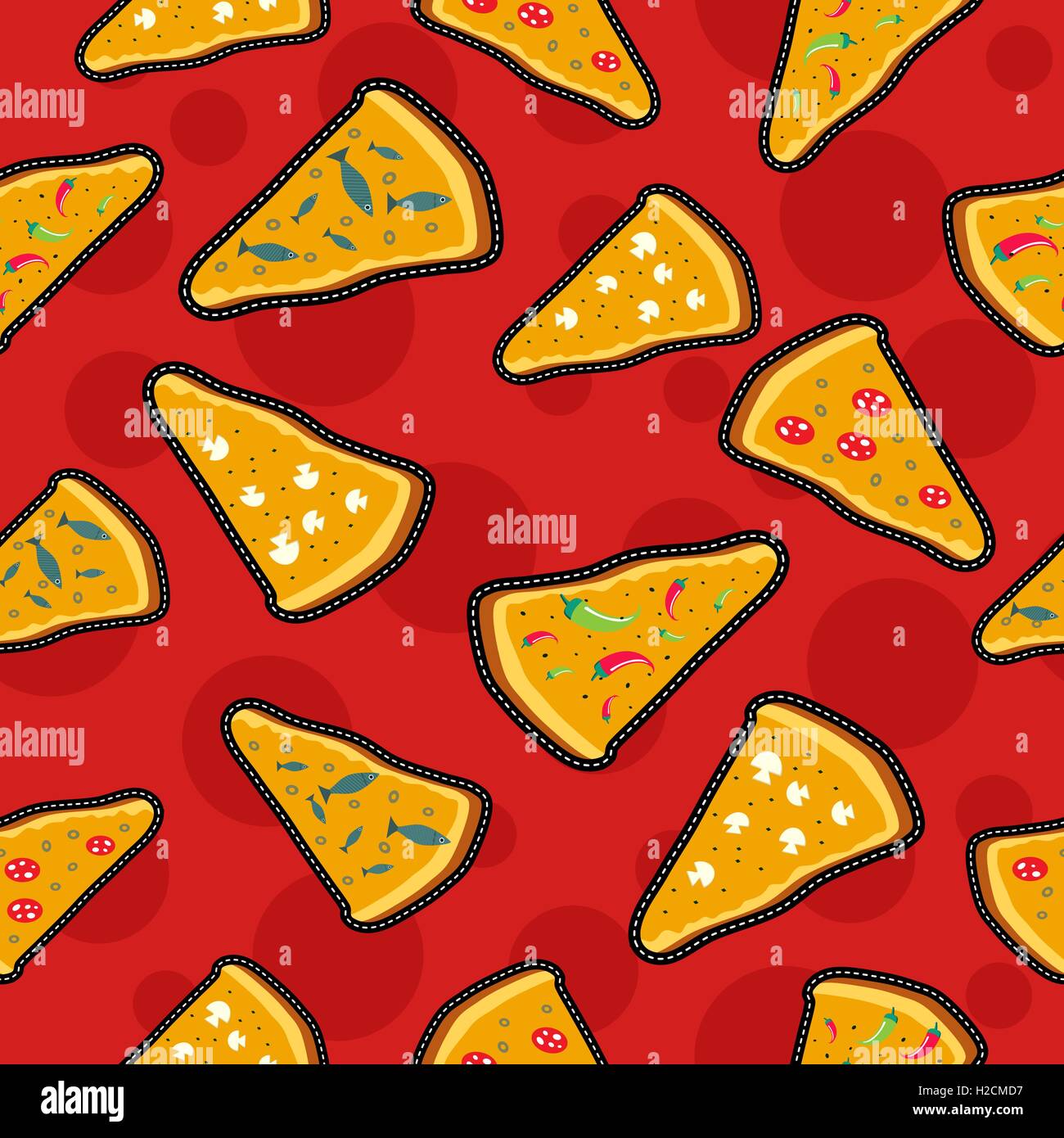 Seamless pattern with cheese pizza stitch patch icons, restaurant fast ...