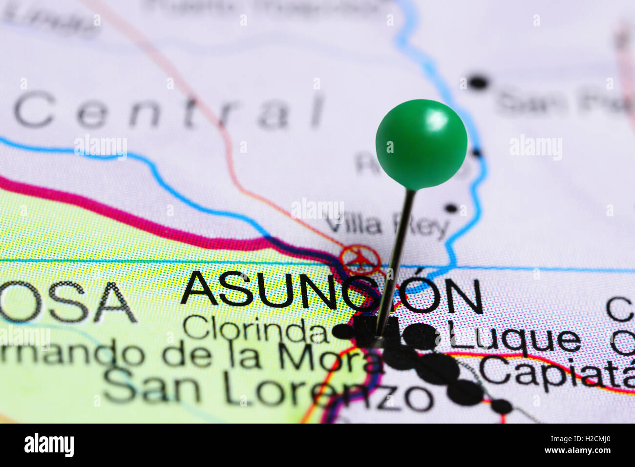 Asuncion pinned on a map of Paraguay Stock Photo - Alamy