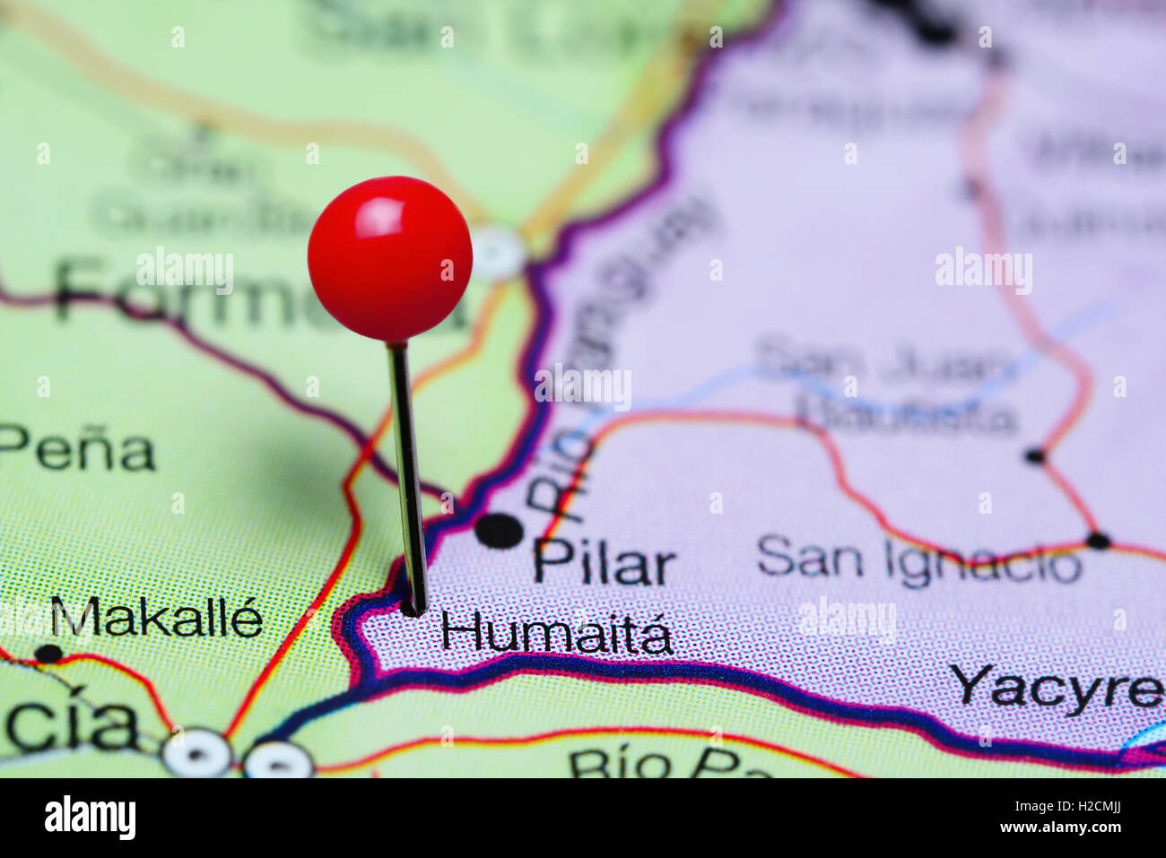 Humaita pinned on a map of Paraguay Stock Photo - Alamy