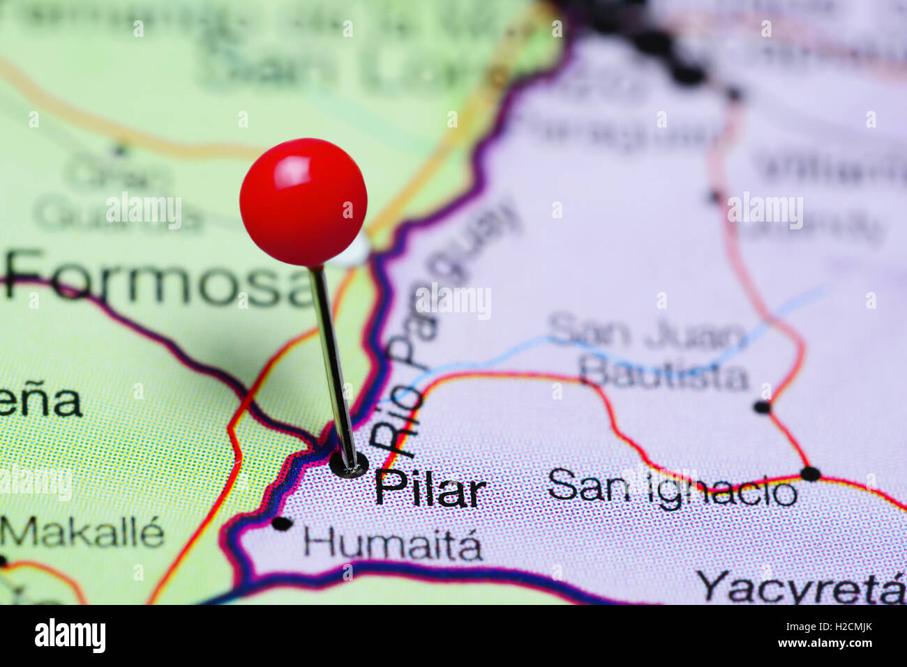 Pilar pinned on a map of Paraguay Stock Photo - Alamy