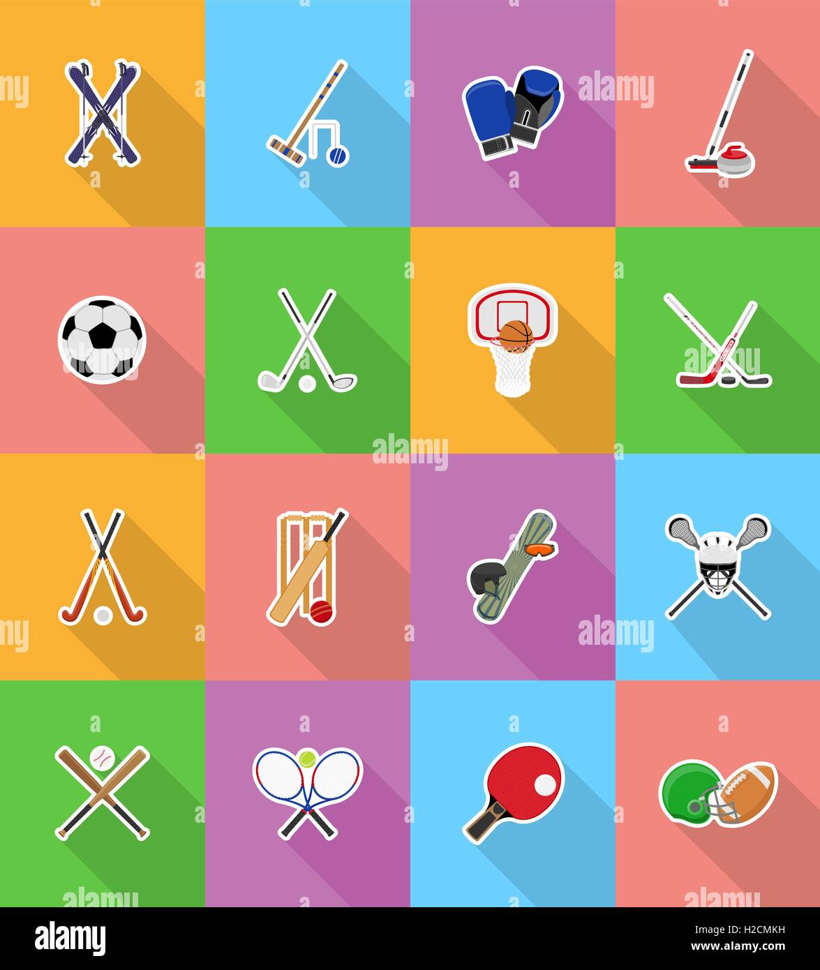 sport equipment flat icons illustration isolated on background Stock ...