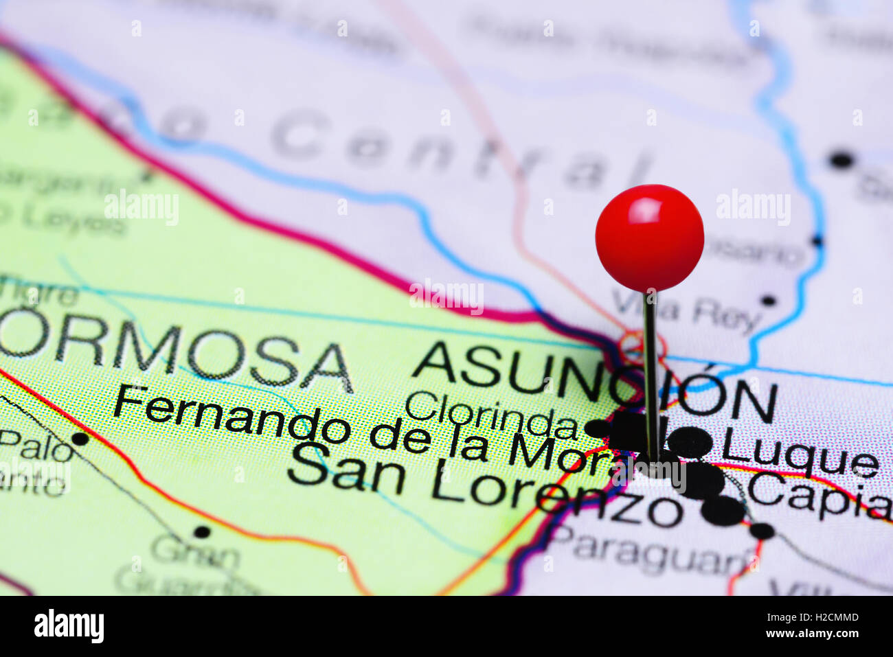Fernando de la Mora pinned on a map of Paraguay Stock Photo - Alamy