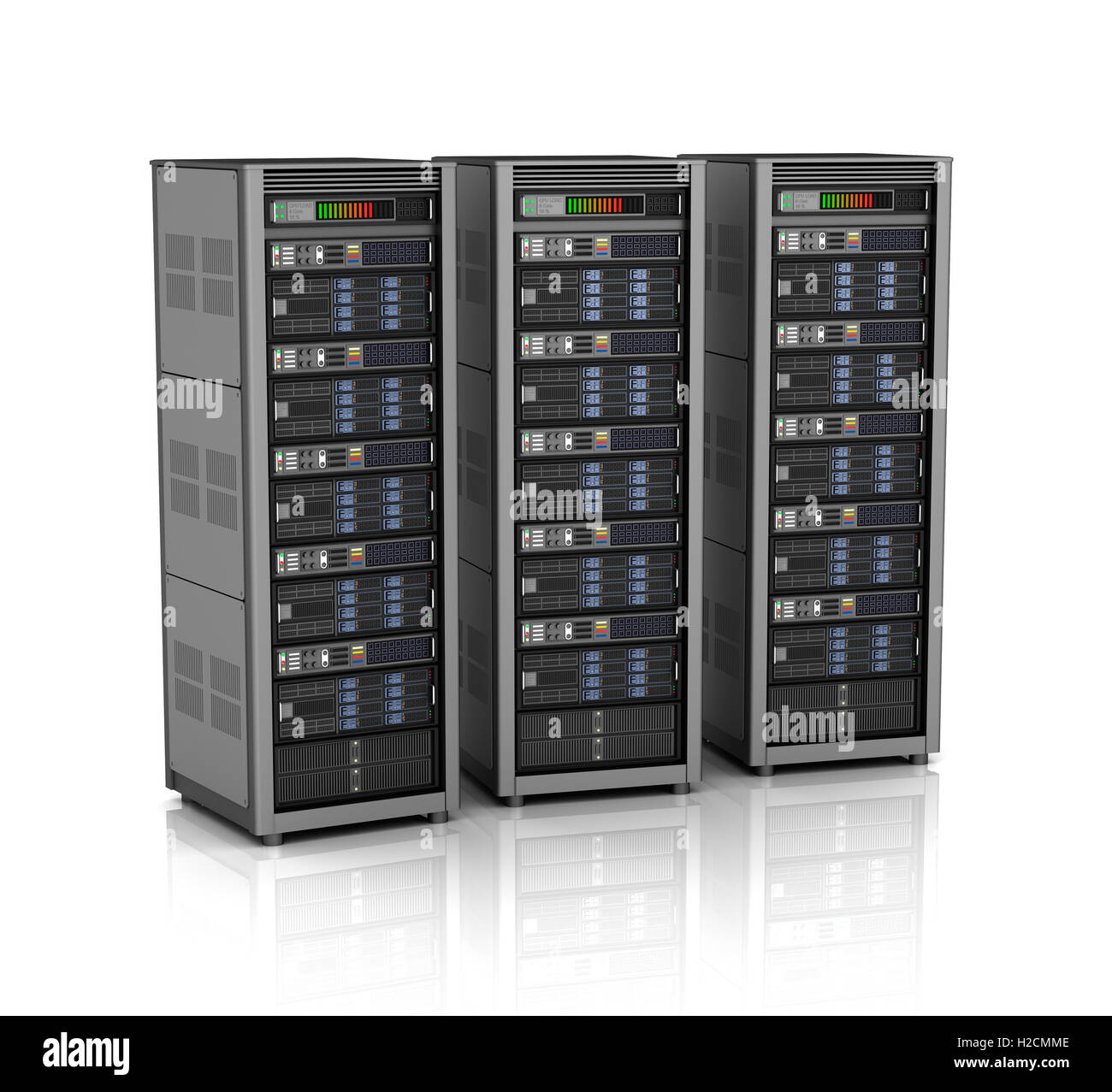 Row of network servers in data center isolated on white background . 3D ...