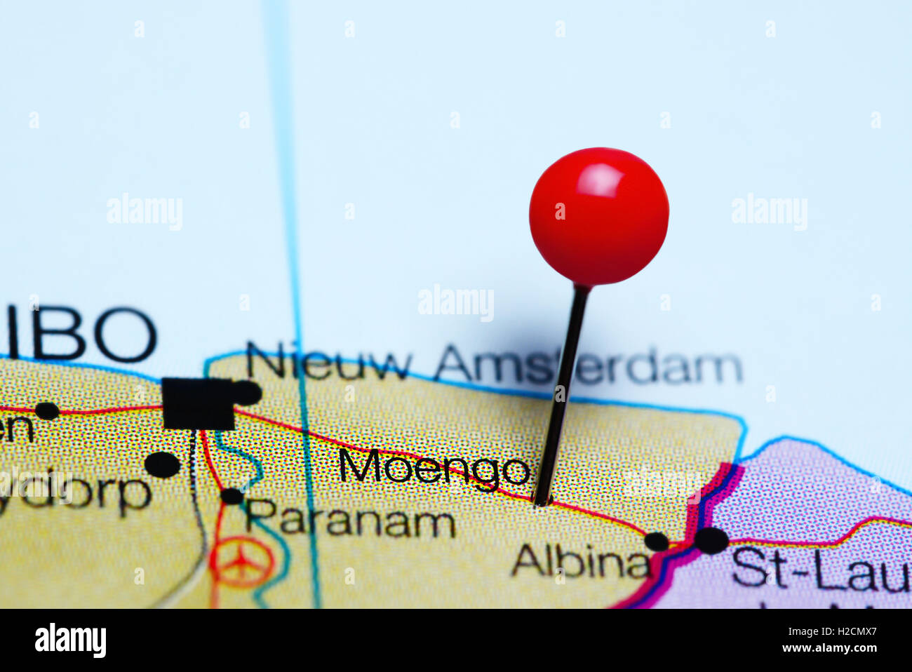 Moengo pinned on a map of Suriname Stock Photo - Alamy