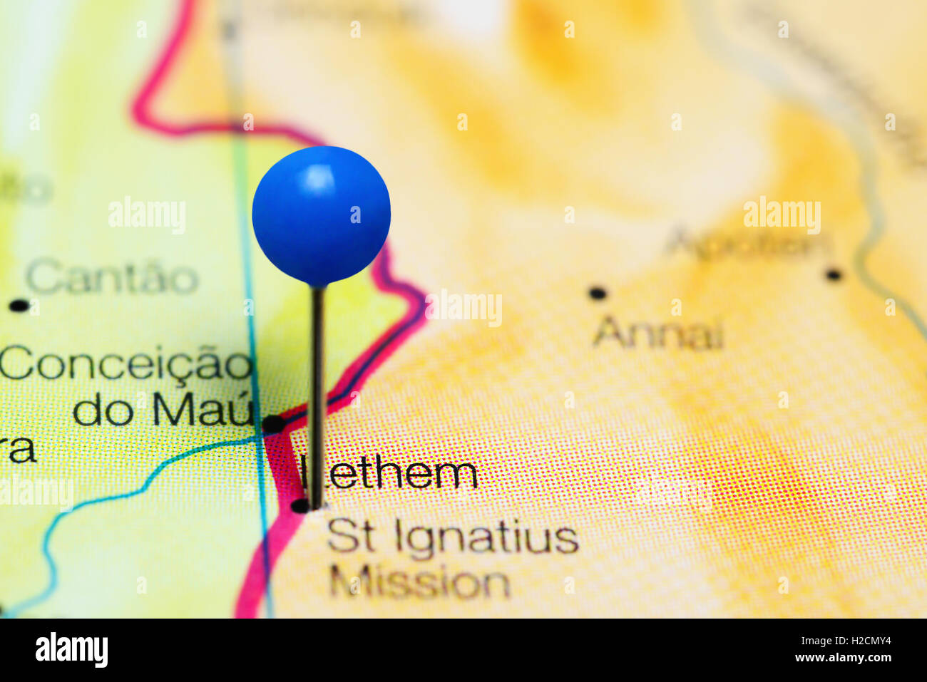 Lethem pinned on a map of Guyana Stock Photo - Alamy