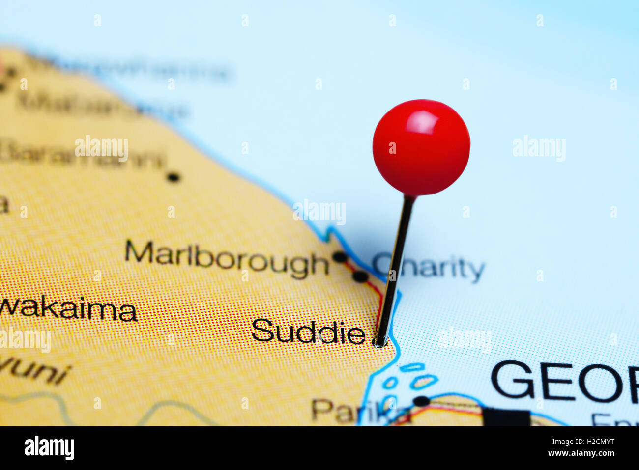 Suddie pinned on a map of Guyana Stock Photo - Alamy