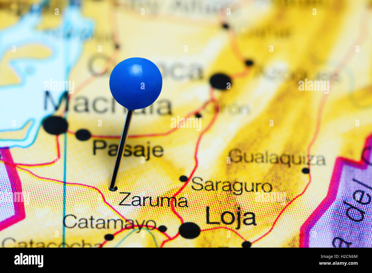 Zaruma pinned on a map of Ecuador Stock Photo - Alamy