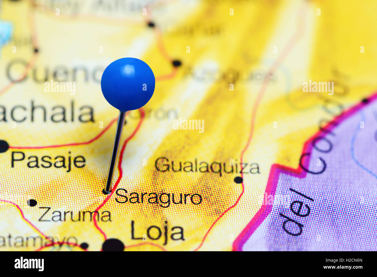 Saraguro pinned on a map of Ecuador Stock Photo - Alamy