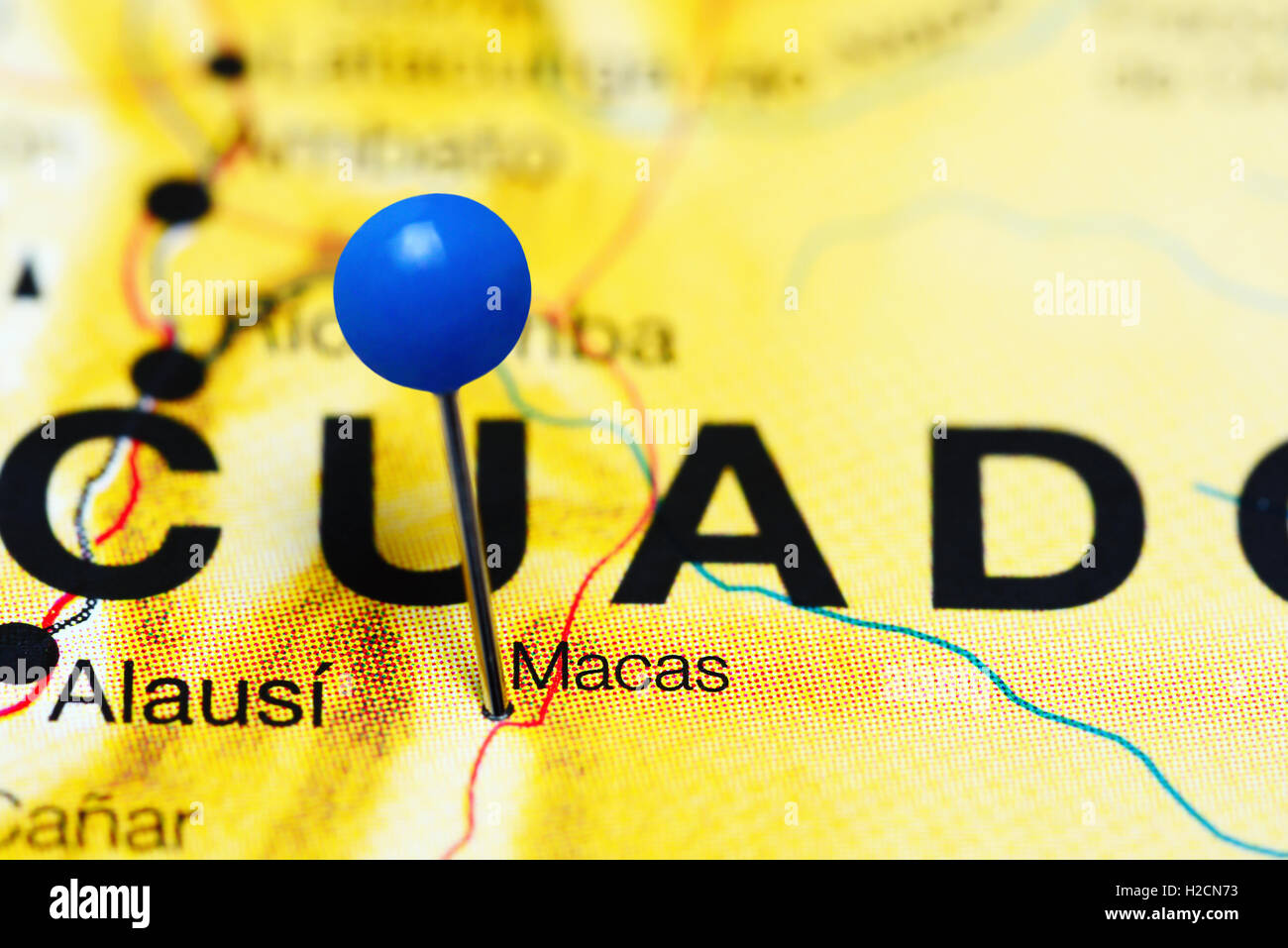 Macas pinned on a map of Ecuador Stock Photo - Alamy