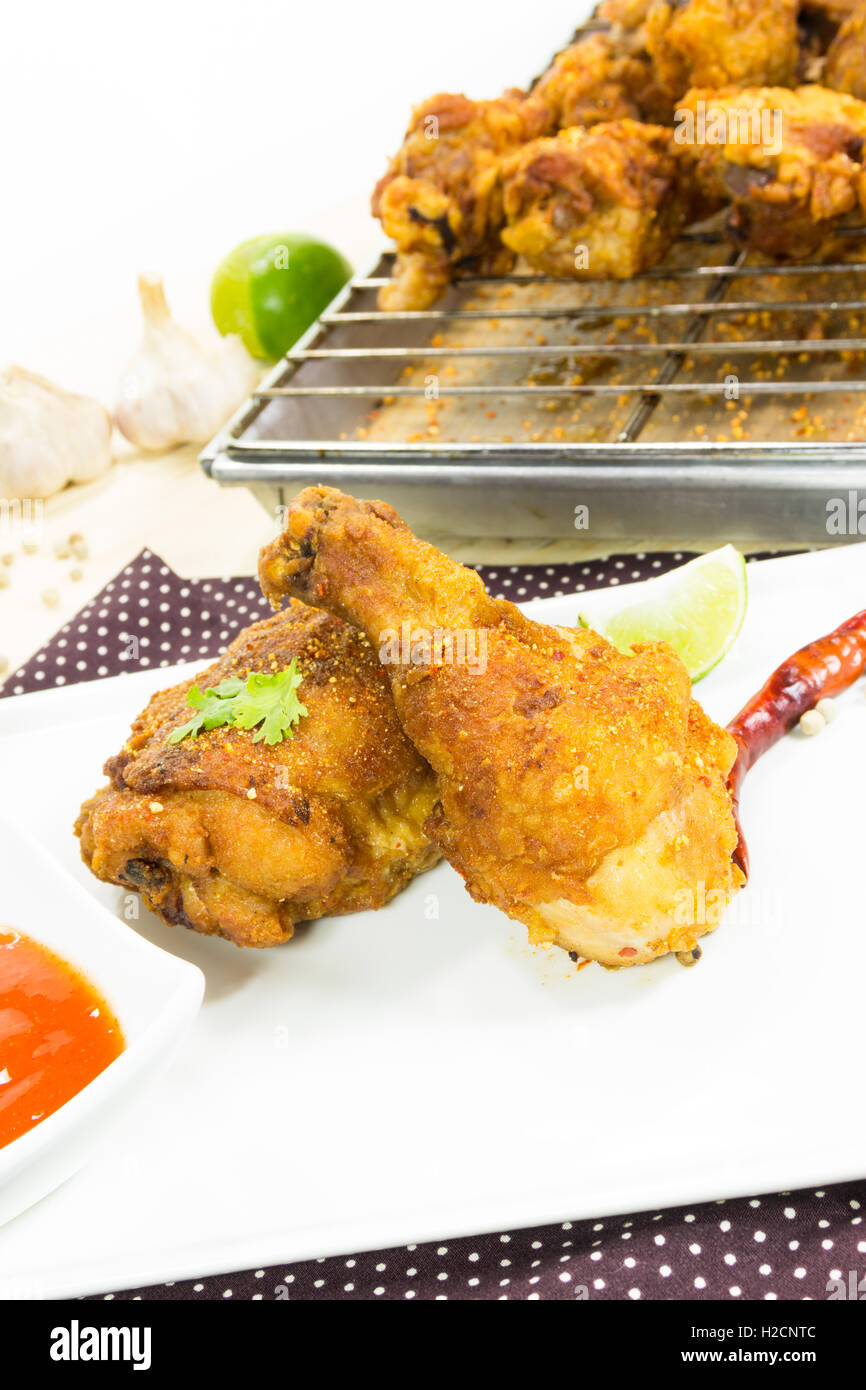 fried crispy chicken on the dish and tray Stock Photo - Alamy
