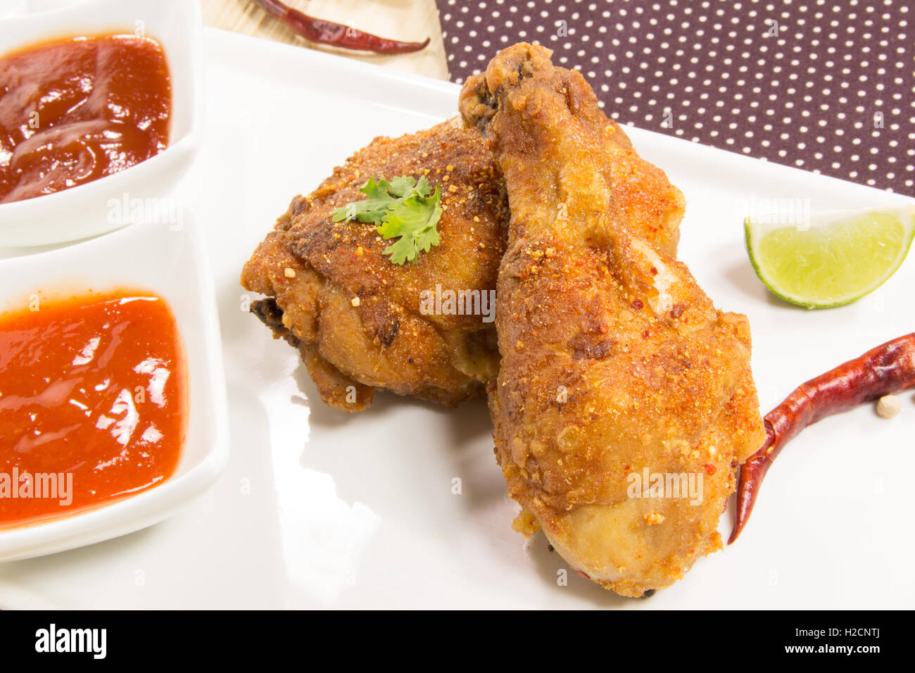 fried crispy chicken on the dish and tray Stock Photo - Alamy