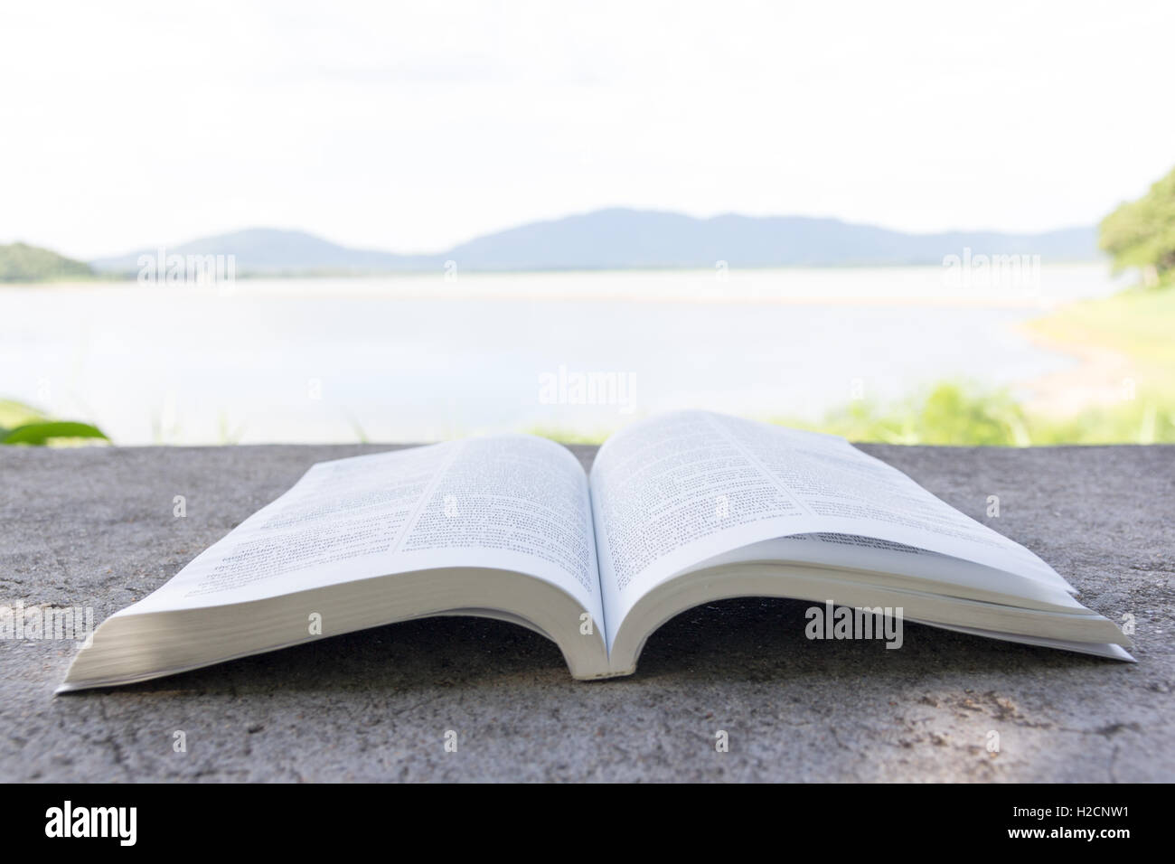 open book on the table on nature Stock Photo - Alamy
