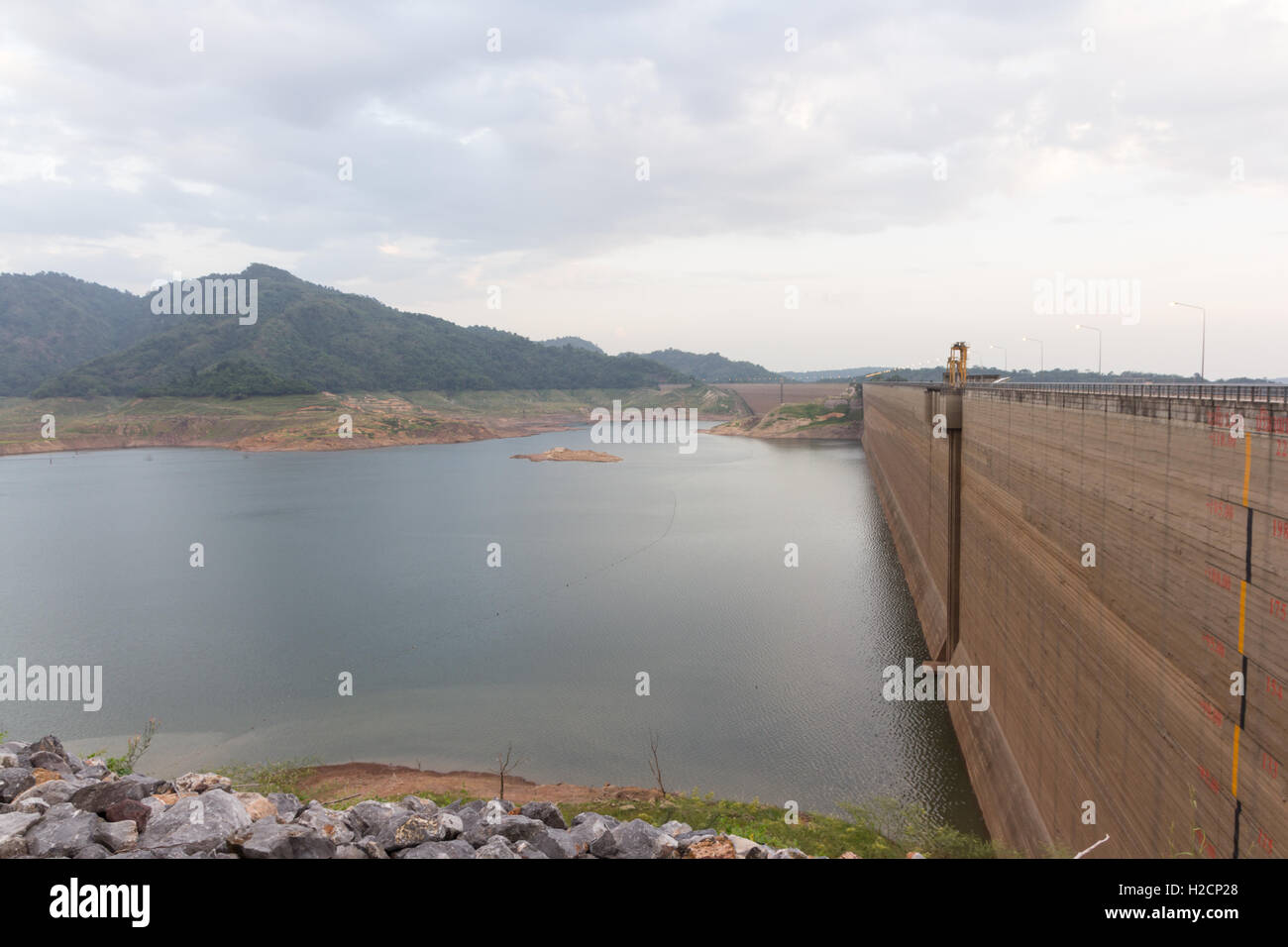 view of landscape at Kun Dan Prakarnchon Dam Thailand in dry season ...