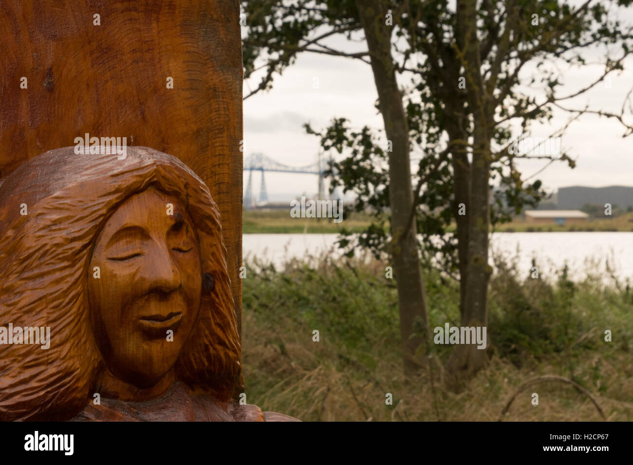 Alice in wonderland carving at RSPB Saltholme Stock Photo - Alamy