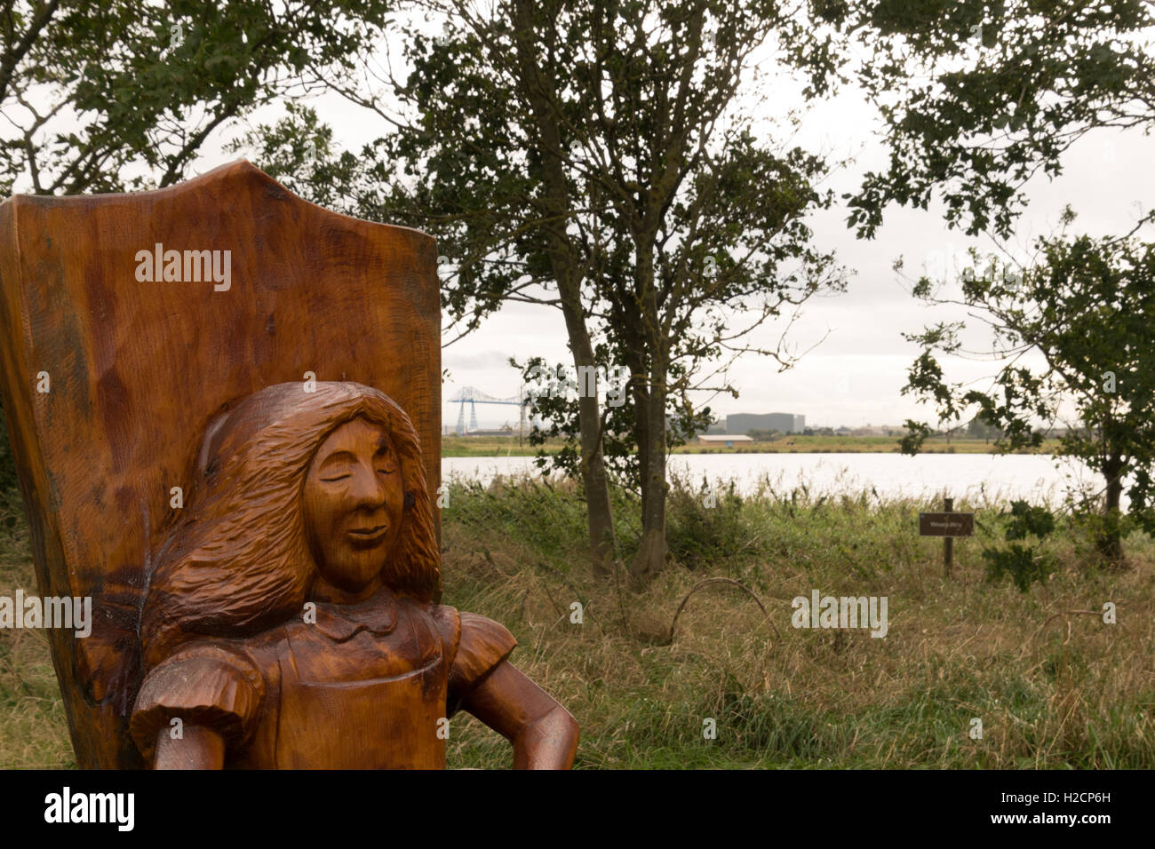 Alice in wonderland carving at RSPB Saltholme Stock Photo - Alamy