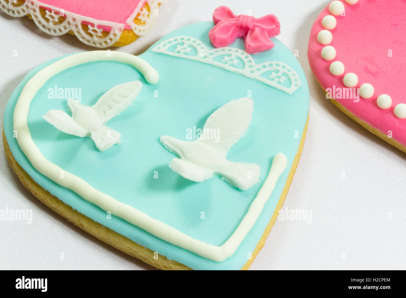 Fancy lovely heart cookies with royal icing Stock Photo - Alamy