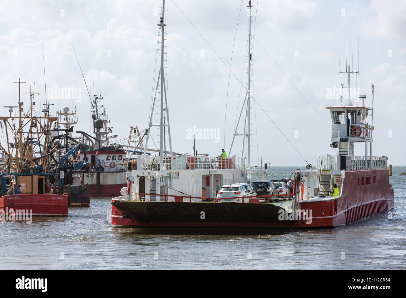 Foyle ferry leaving Greencastle, County Donegal, Ireland Stock Photo ...