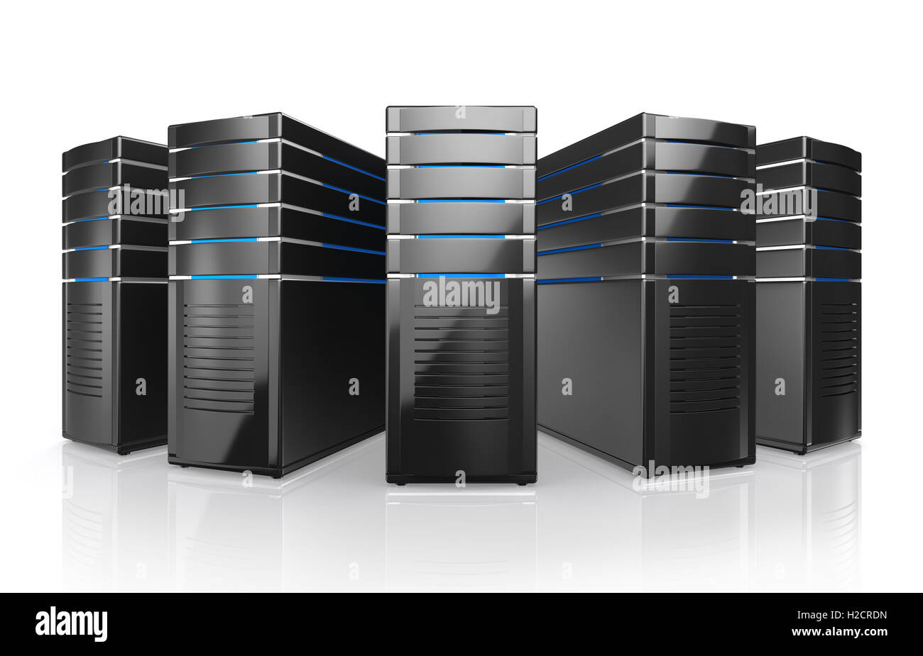 3D illustration of network workstation servers isolated on white ...