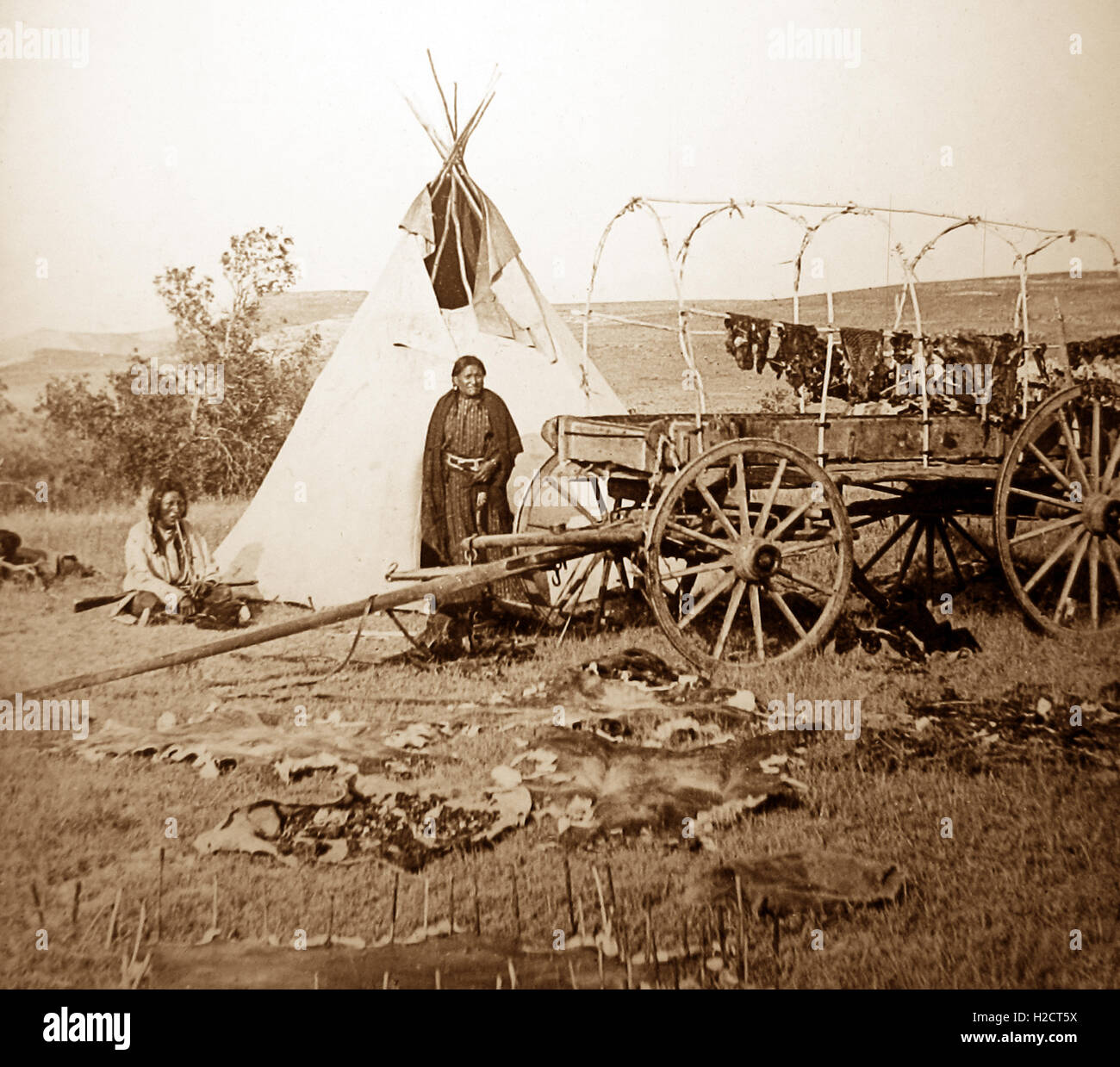 Sioux Indian fur camp on the Plains, USA - early 1900s Stock Photo - Alamy
