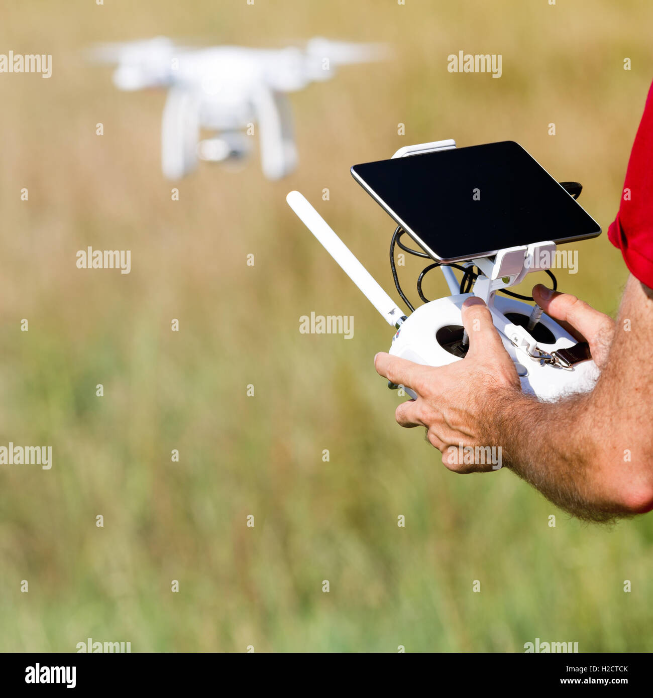 Quadcopter drone flying, technology and surveillance concepts Stock ...