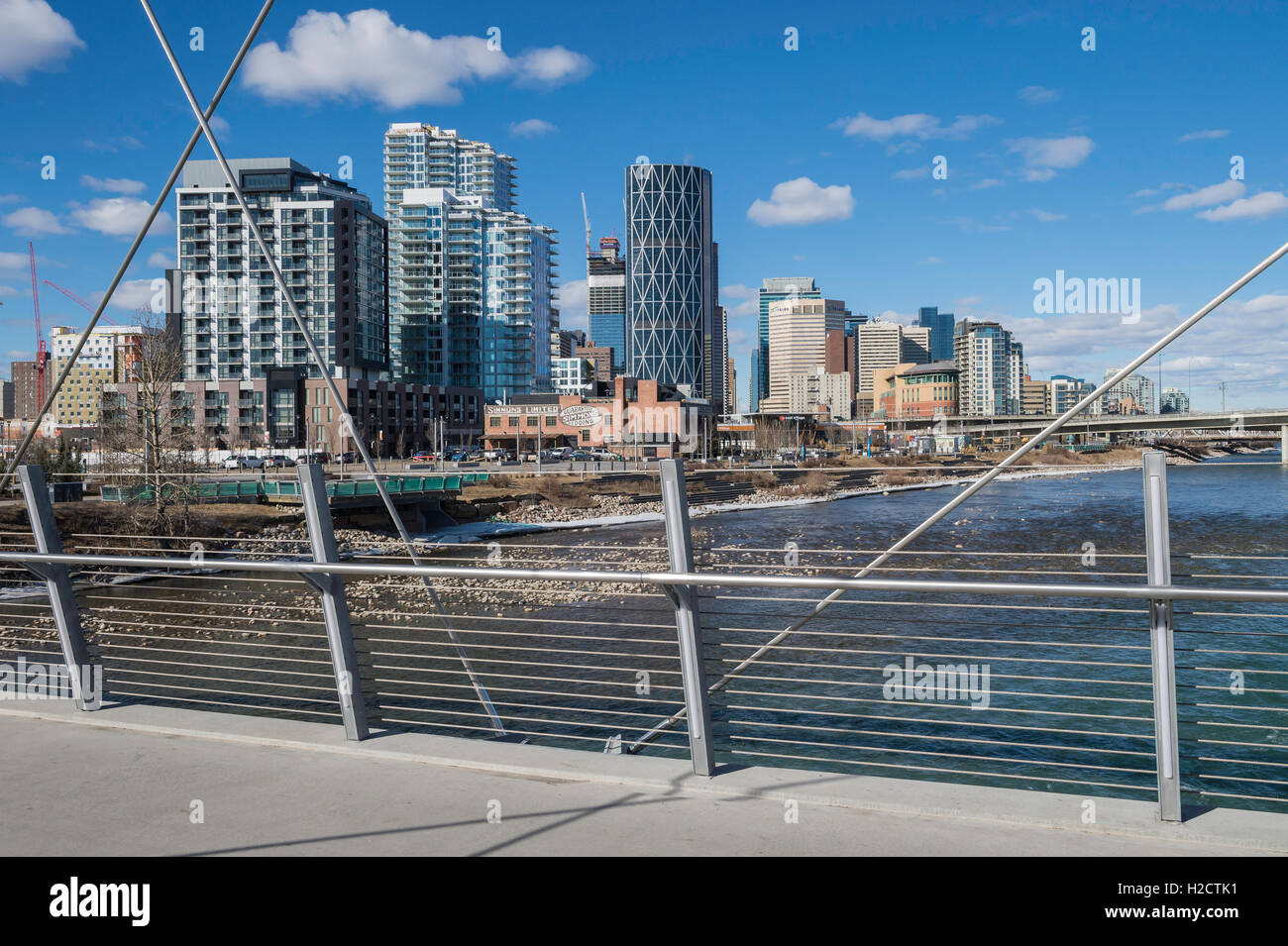 City of Calgary, skyline, from George C. King Bridge over the Bow River ...