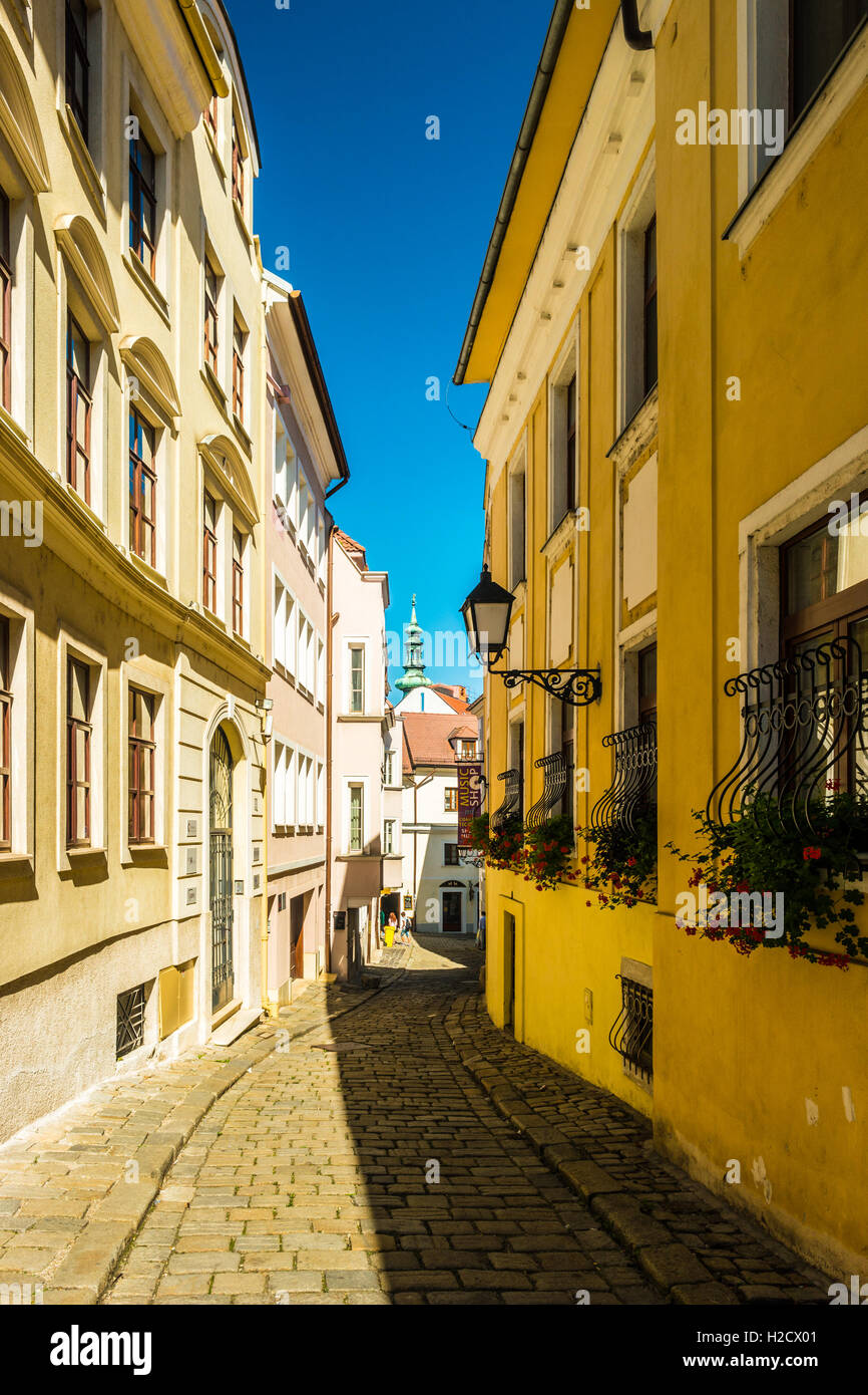 A street with traditional buildings in Bratislava, Slovakia Stock Photo ...