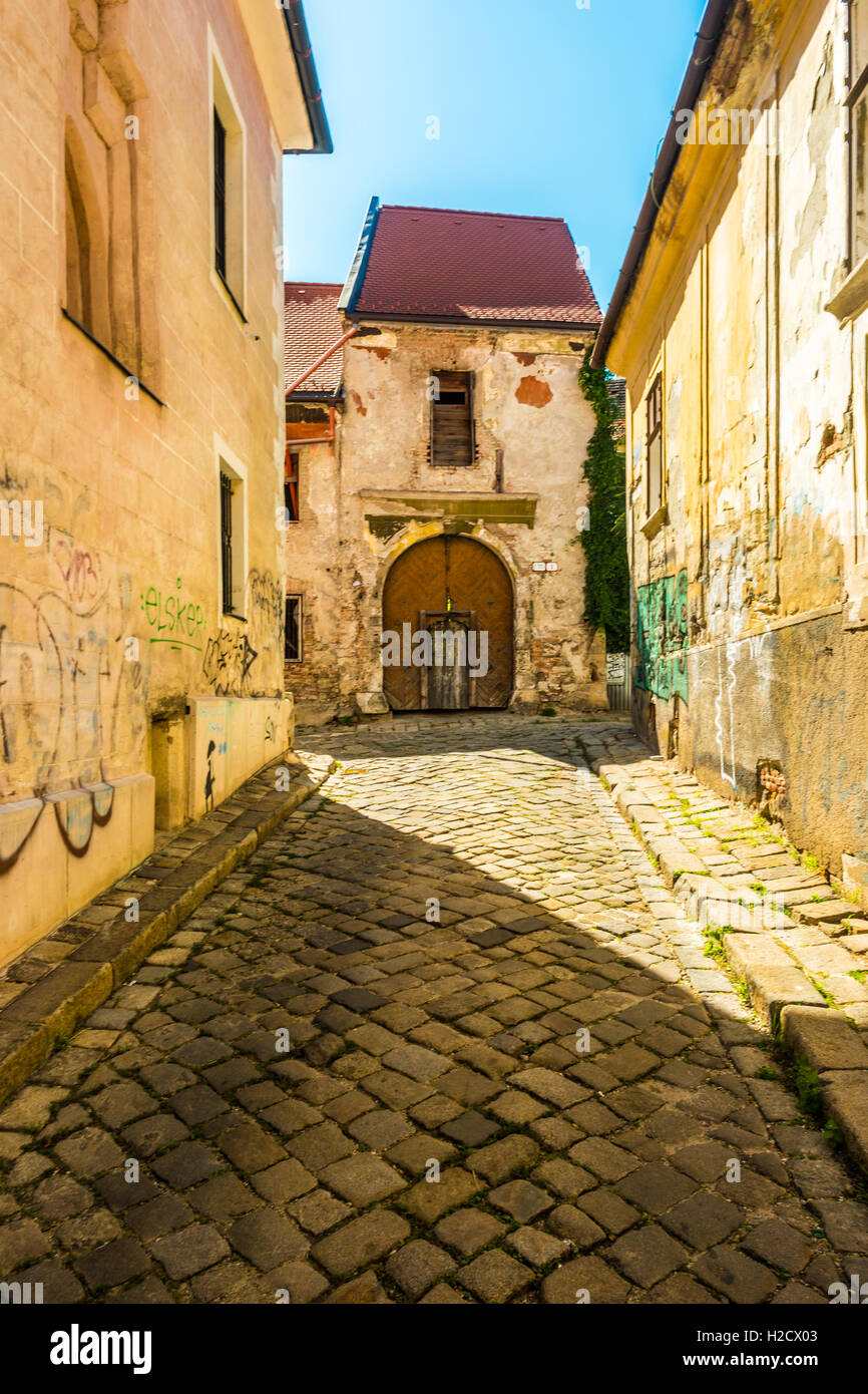 A street with traditional buildings in Bratislava, Slovakia Stock Photo ...
