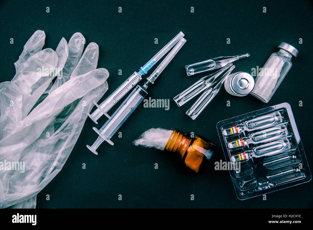 Medical objects still life seen from above Stock Photo - Alamy