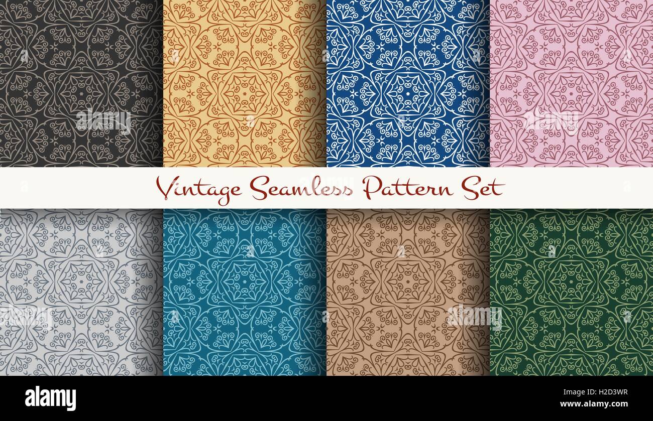 Set of Seamless Patterns in vintage style. Vector illustration Stock ...