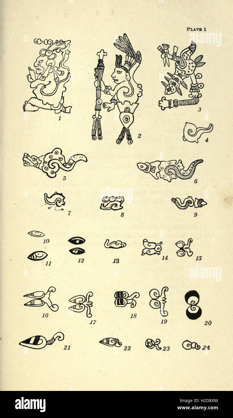 A plate from the Maya codices depicting various animal figures ...