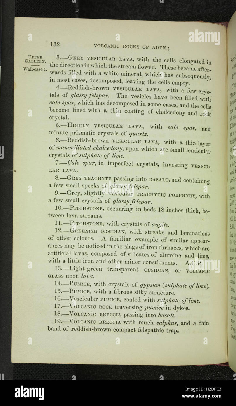 A page from the 'Descriptive Catalogue of Rock Specimens' listing ...