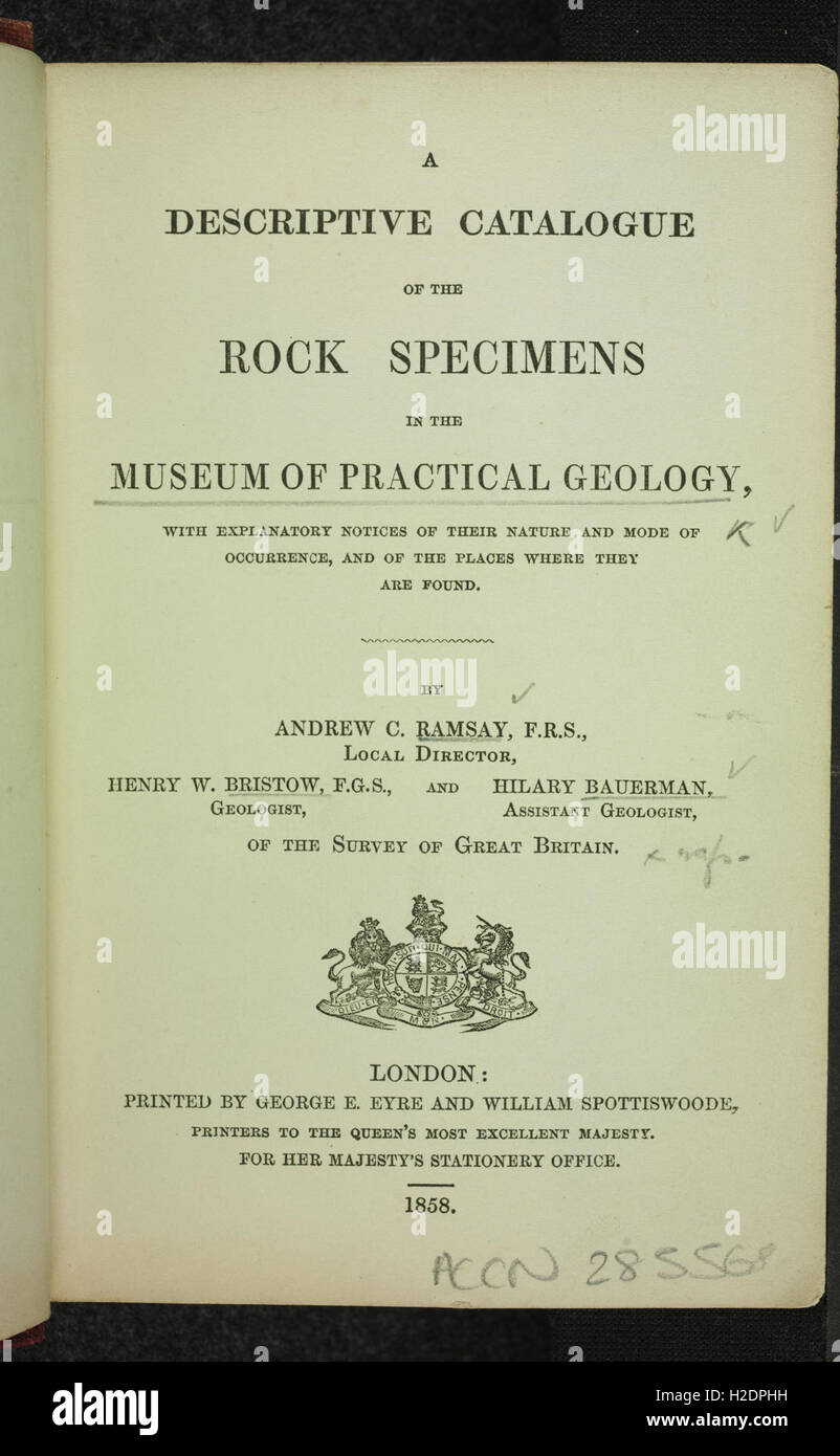 This catalogue describes the rock specimens housed in the Museum of ...