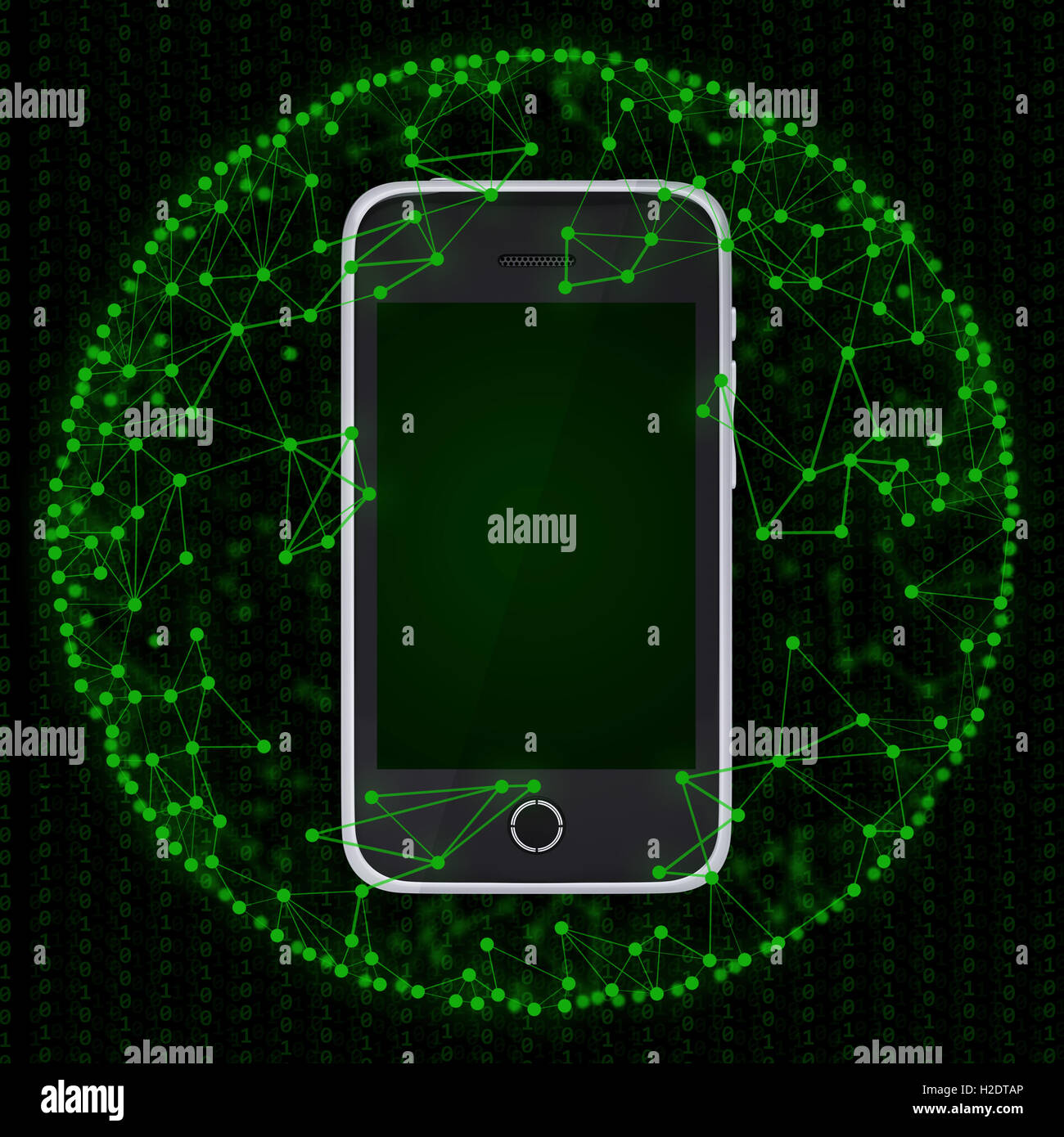 Smart phone and sphere consisting of connections Stock Photo - Alamy