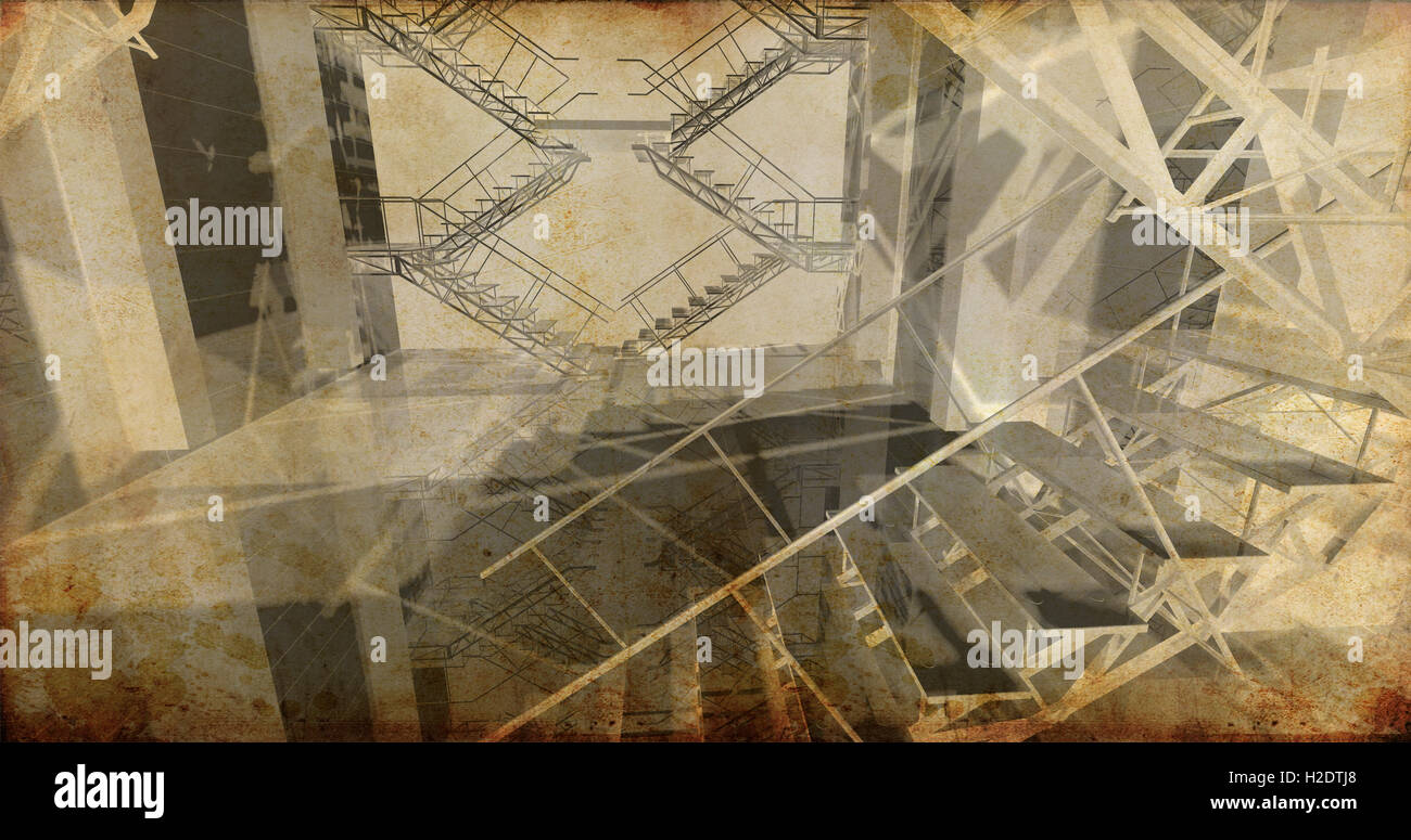 Texture. Modern industrial interior, stairs, clean space in indu Stock ...