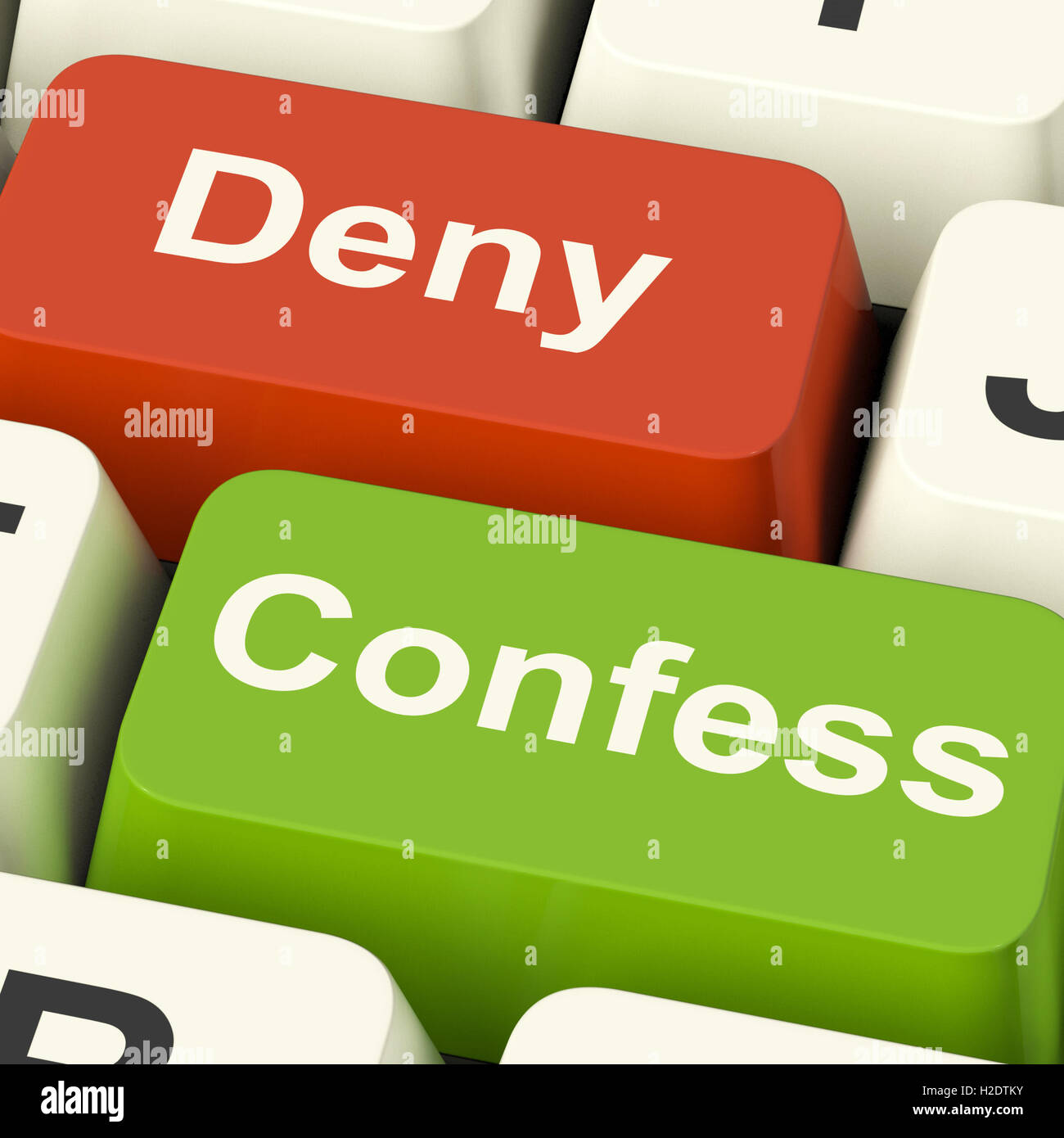 Confess Deny Keys Shows Confessing Or Denying Guilt Innocence Stock ...