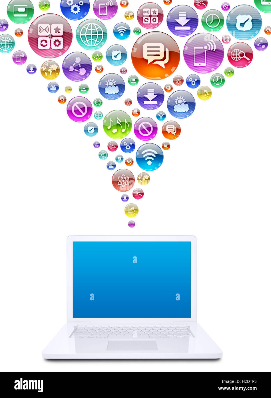 Laptop and application icons Stock Photo - Alamy