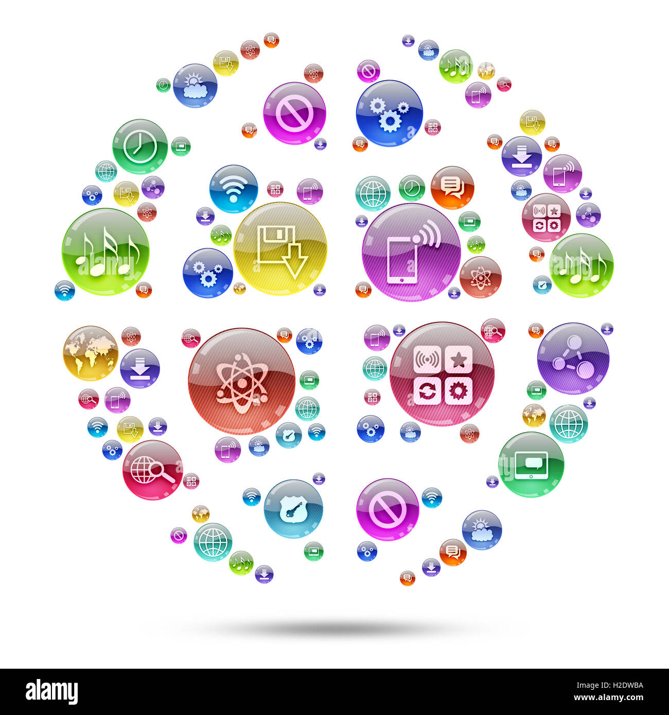 Silhouette sphere consisting of apps icons Stock Photo - Alamy