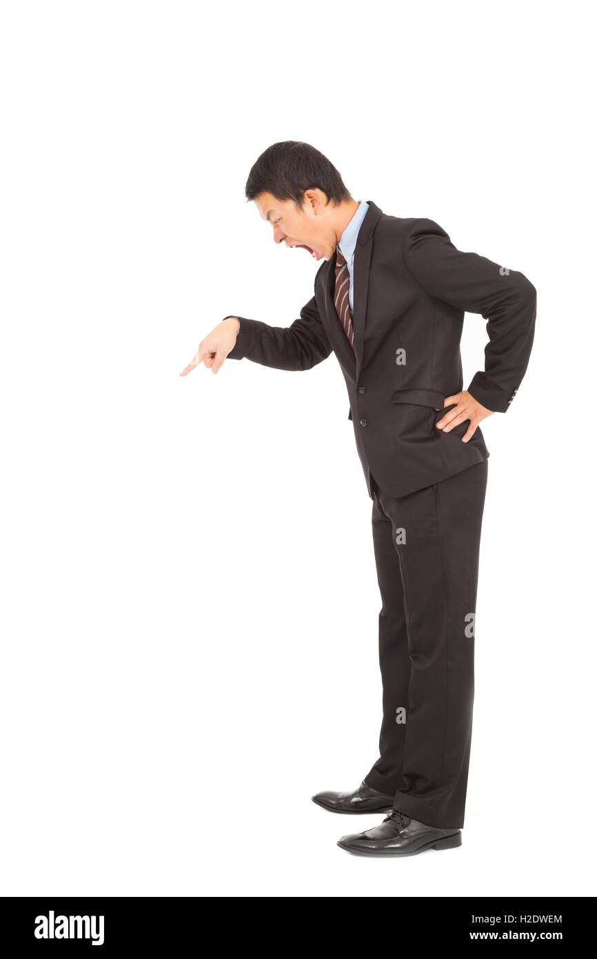 Angry businessman yelling and pointing Stock Photo - Alamy
