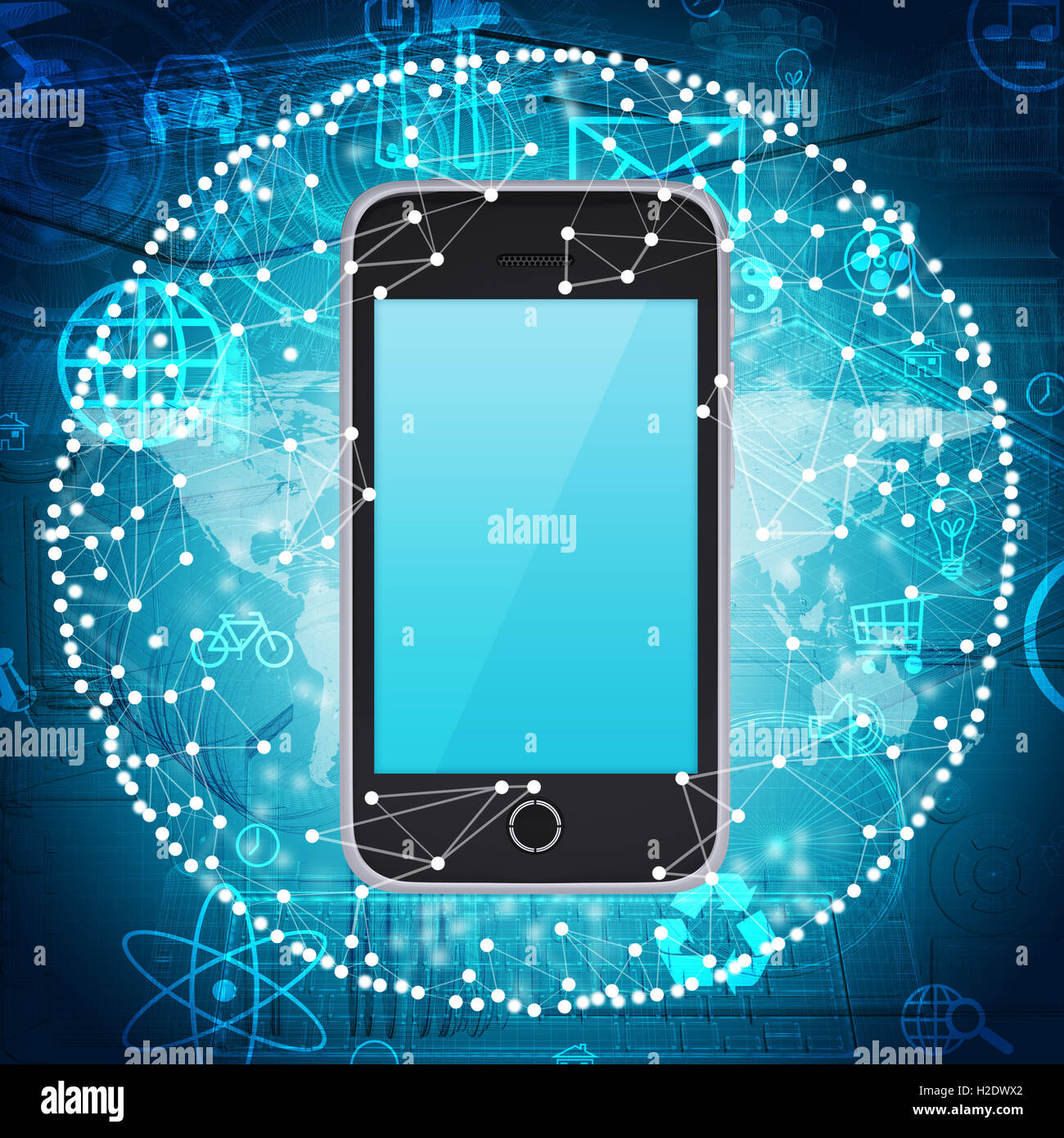 Smart phone and sphere consisting of connections Stock Photo - Alamy
