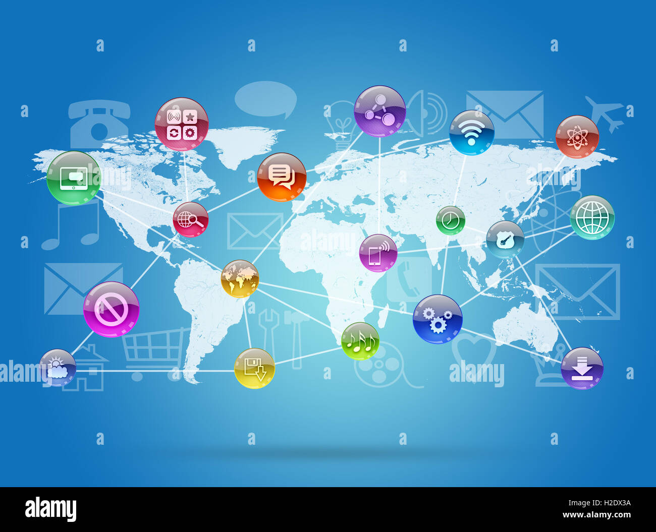 Earth map and application icons Stock Photo - Alamy