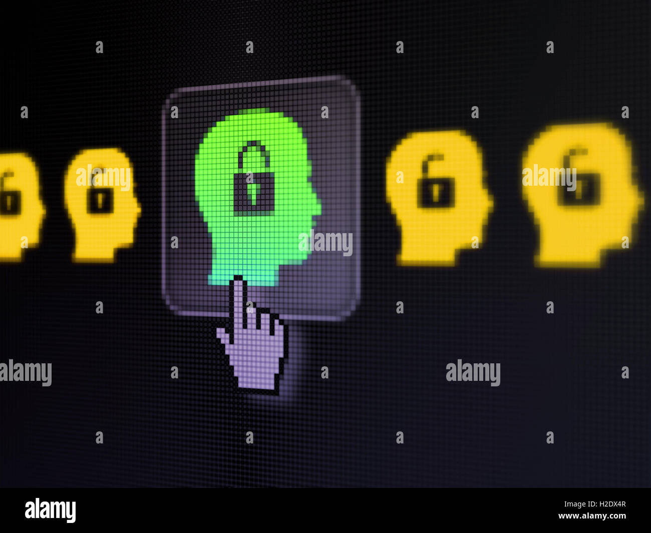 Protection concept: Head With Padlock on digital computer screen Stock ...