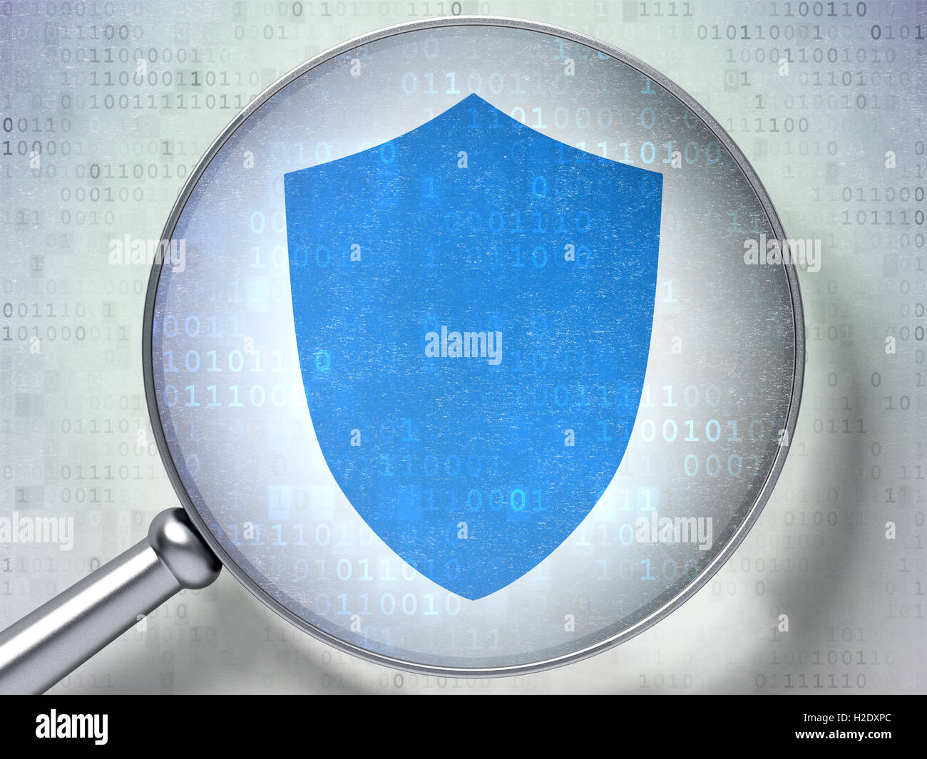 Protection concept: Shield with optical glass on digital background ...