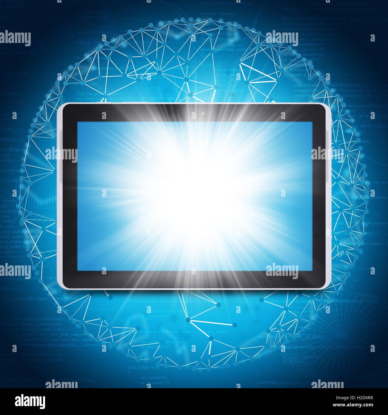 Tablet PC and sphere consisting of connections Stock Photo - Alamy