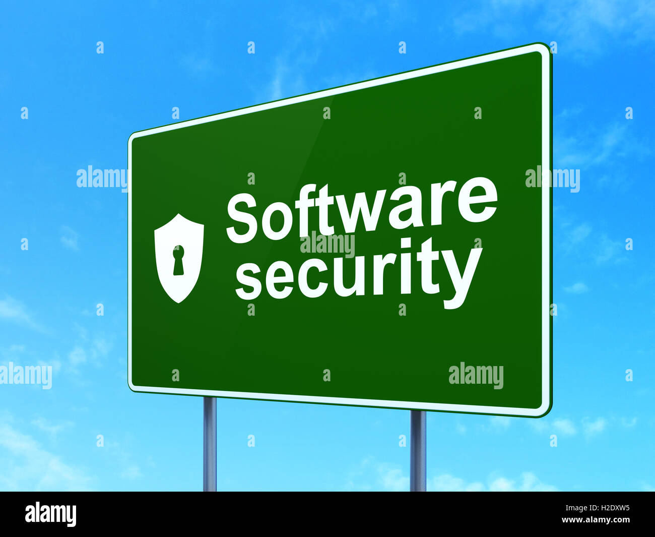 Privacy concept: Software Security and Shield With Keyhole on road sign ...